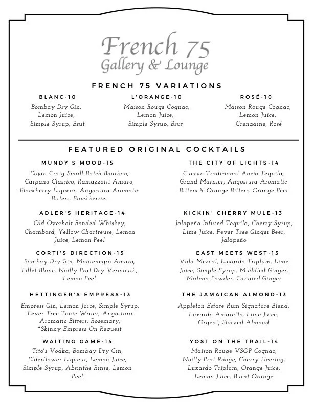 Menu — French 75 Gallery & Lounge