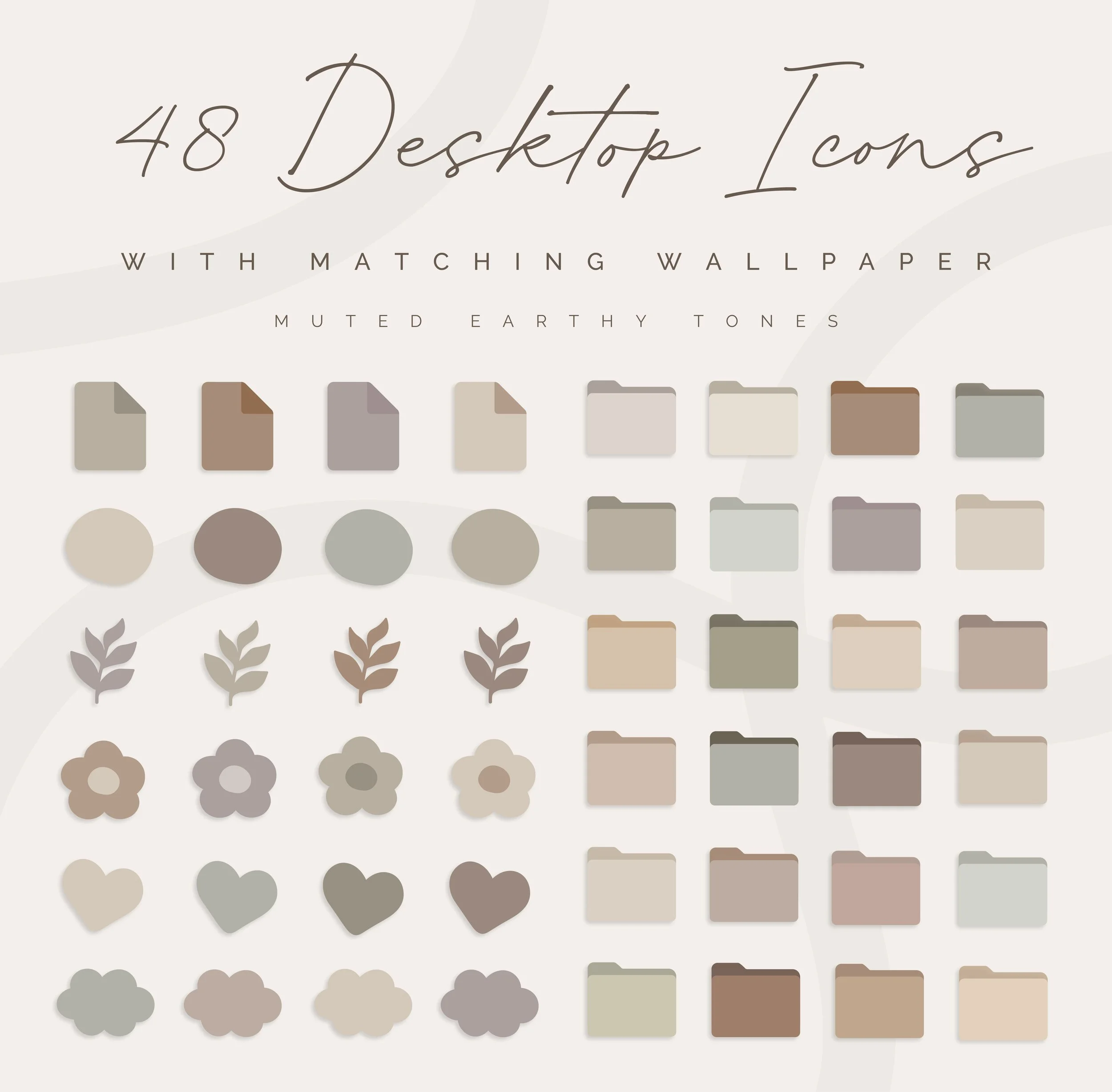 Set of 24 Aesthetic Desktop Folder Icons With Matching Wallpaper (Muted ...
