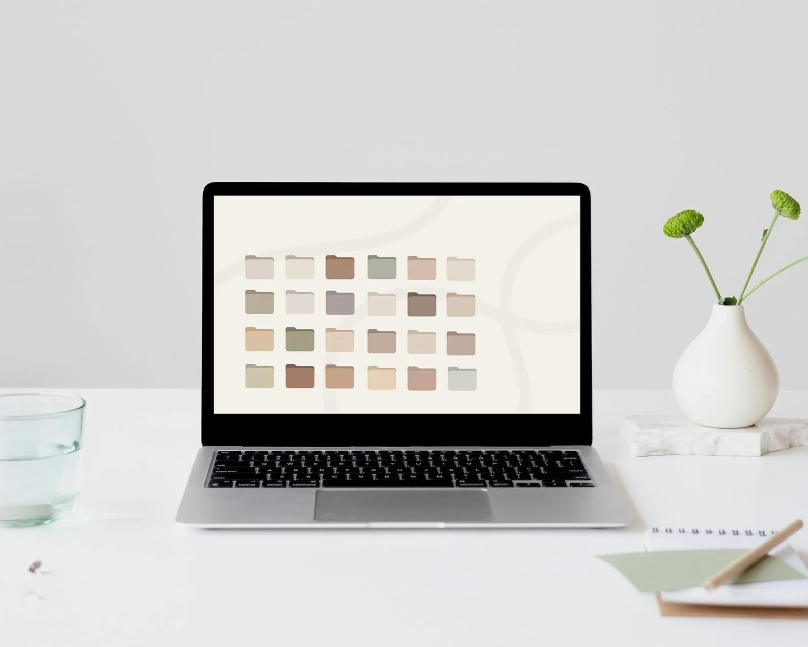 Set of 24 Aesthetic Desktop Folder Icons With Matching Wallpaper (Muted ...