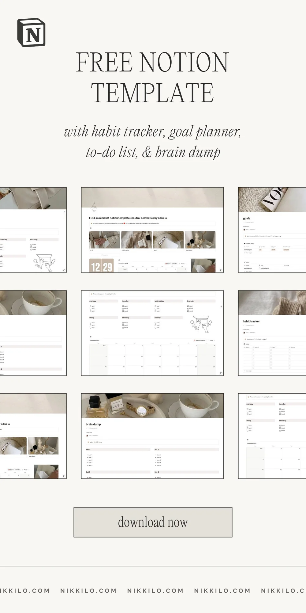 This FREE Notion Template Organizes Your Life With A Neutral, Minimal ...