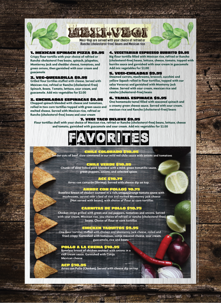 Menus — Torero's Mexican Cuisine