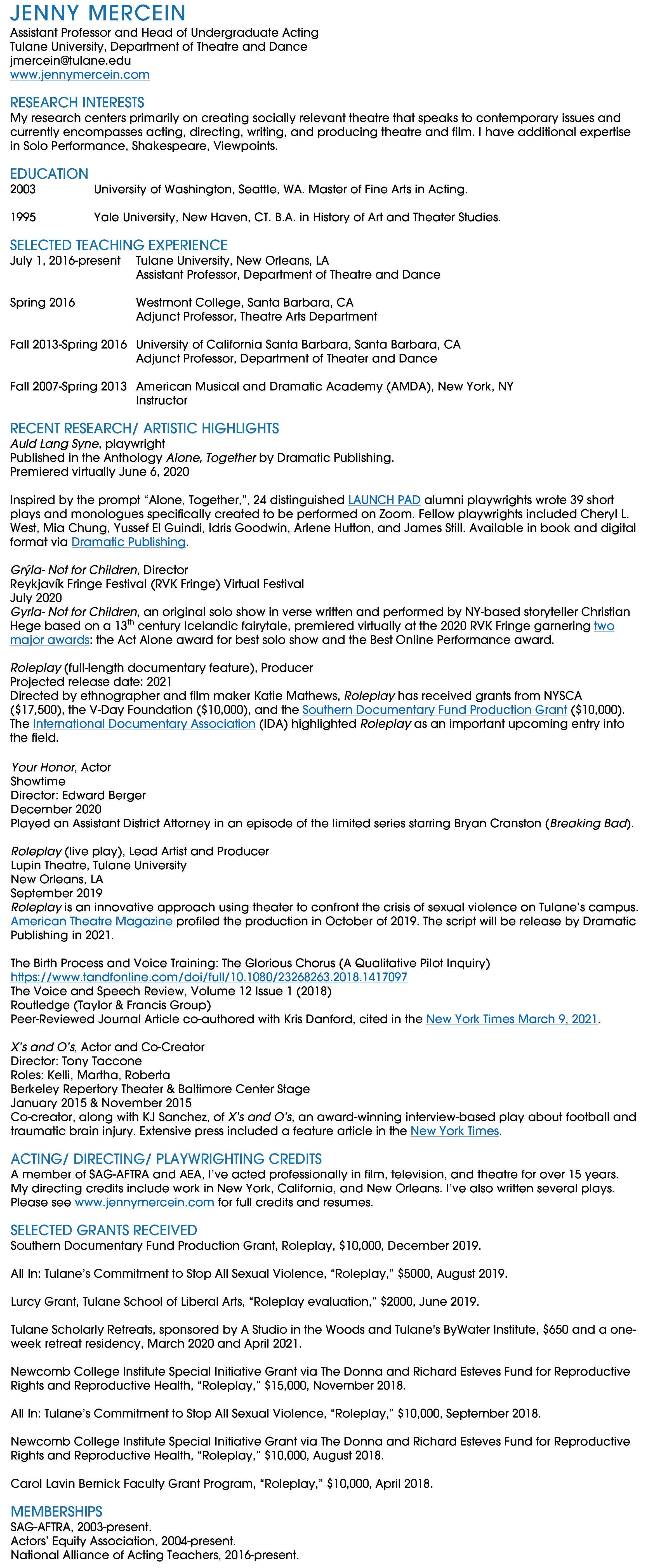 Curriculum Vitae — Jenny Mercein