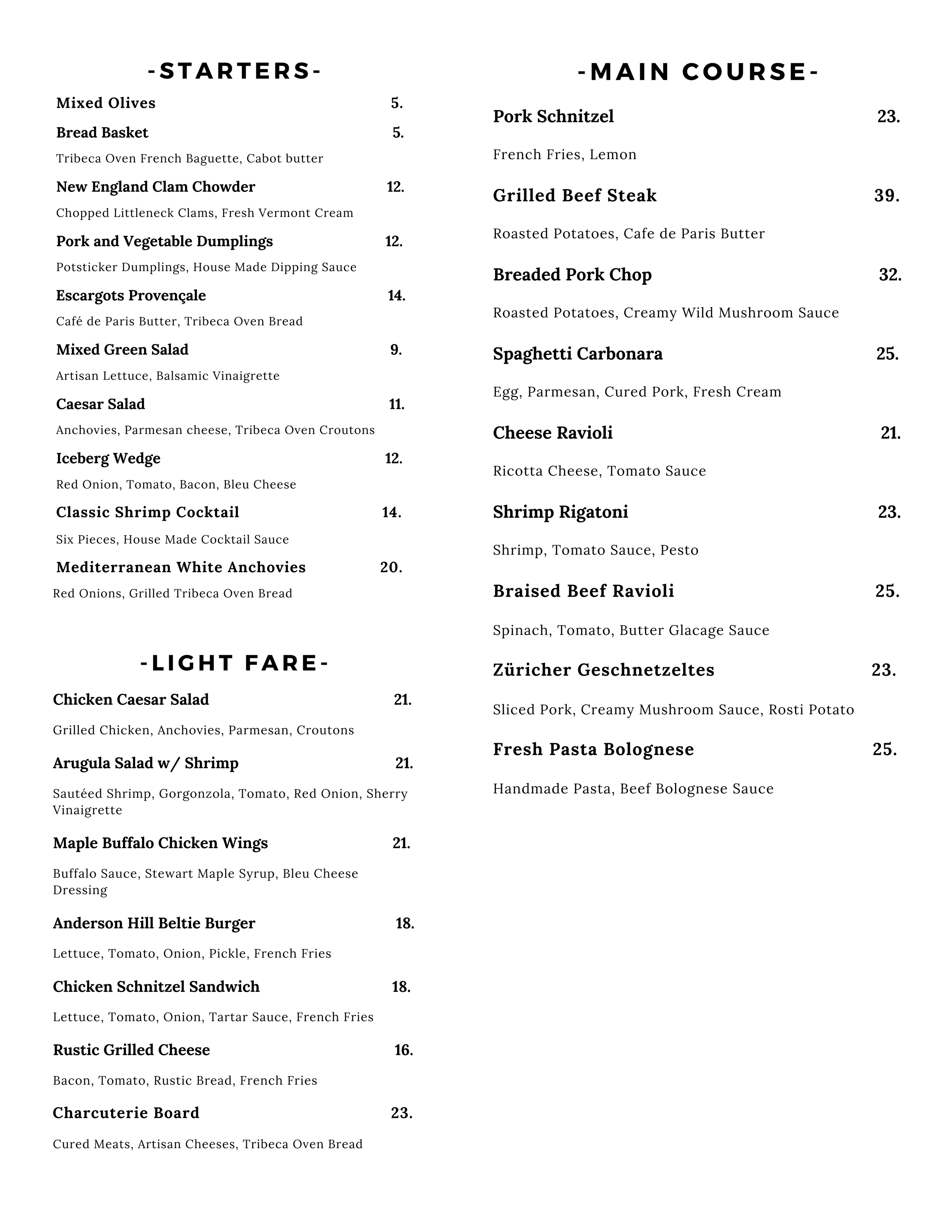 Menu — The Victorian Inn at Wallingford