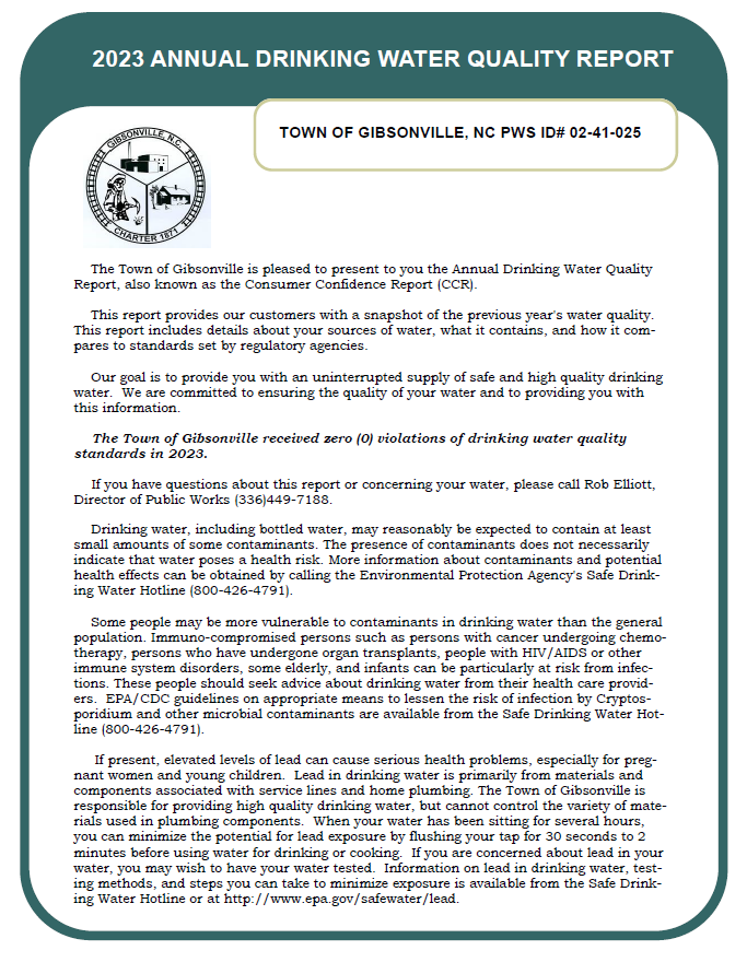 CCR Report — Town of Gibsonville NC