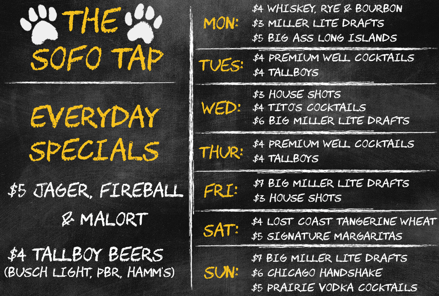 Menu & Drink Specials — The SoFo Tap