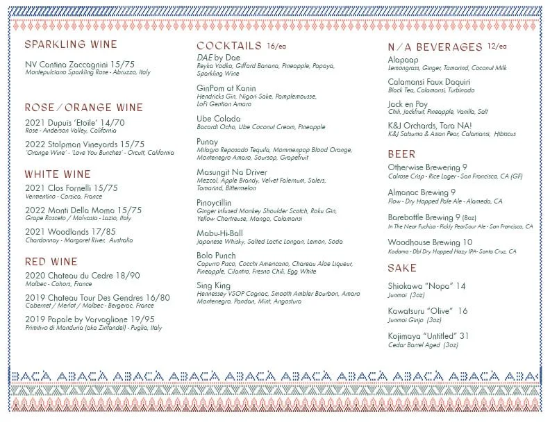 Menu — Restaurant Abacá