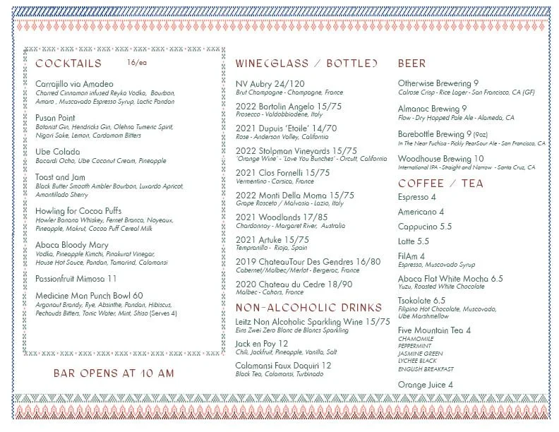 Menu — Restaurant Abacá