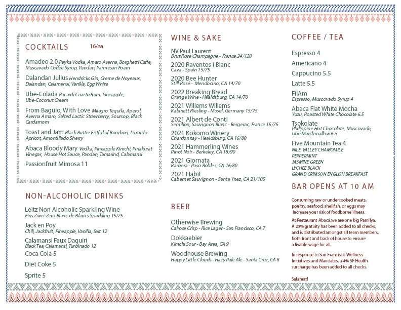 Menu — Restaurant Abacá