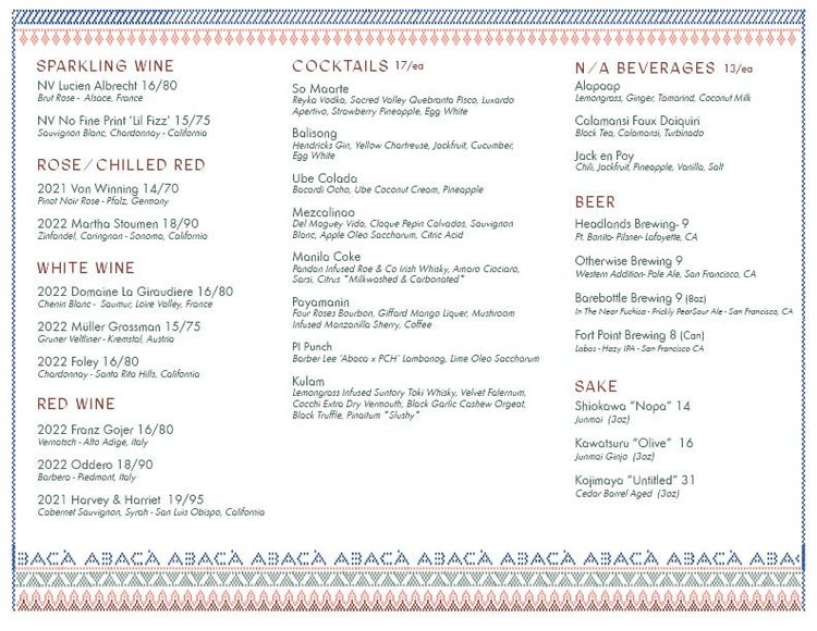 Menu — Restaurant Abacá