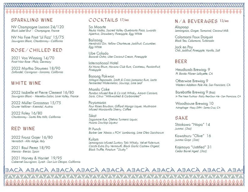 Menu — Restaurant Abacá