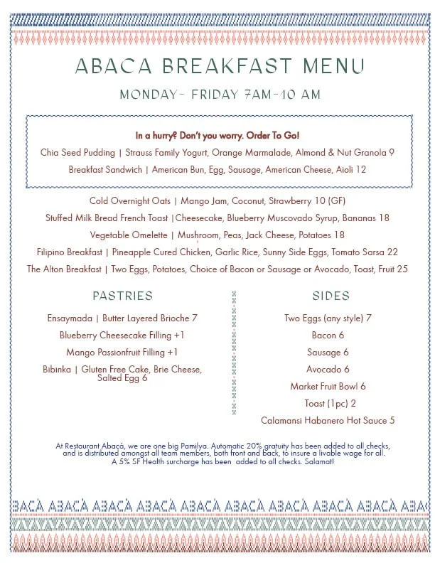 Menu — Restaurant Abacá