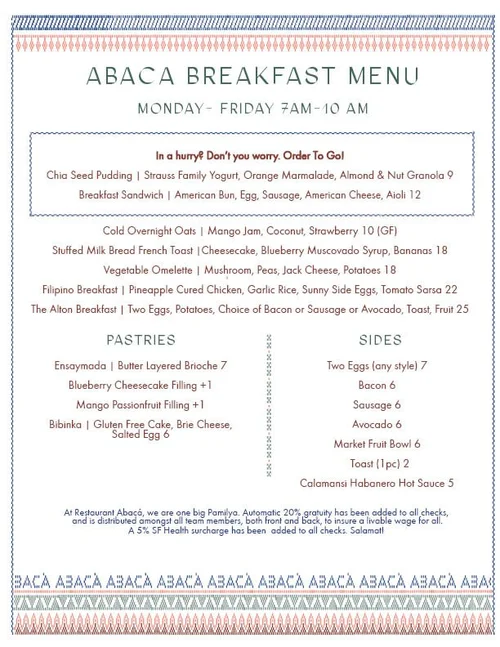 Menu — Restaurant Abacá