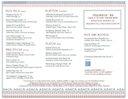 Menu — Restaurant Abacá