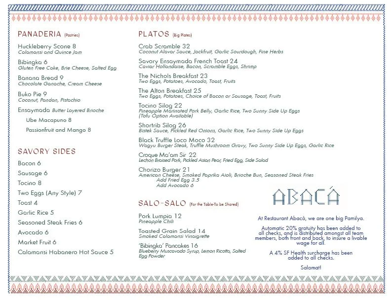 Menu — Restaurant Abacá