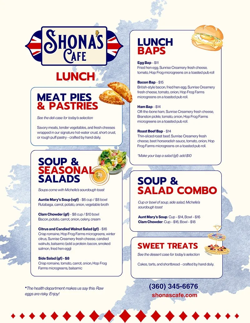 Shona's Food Company Menu — Shona's Café