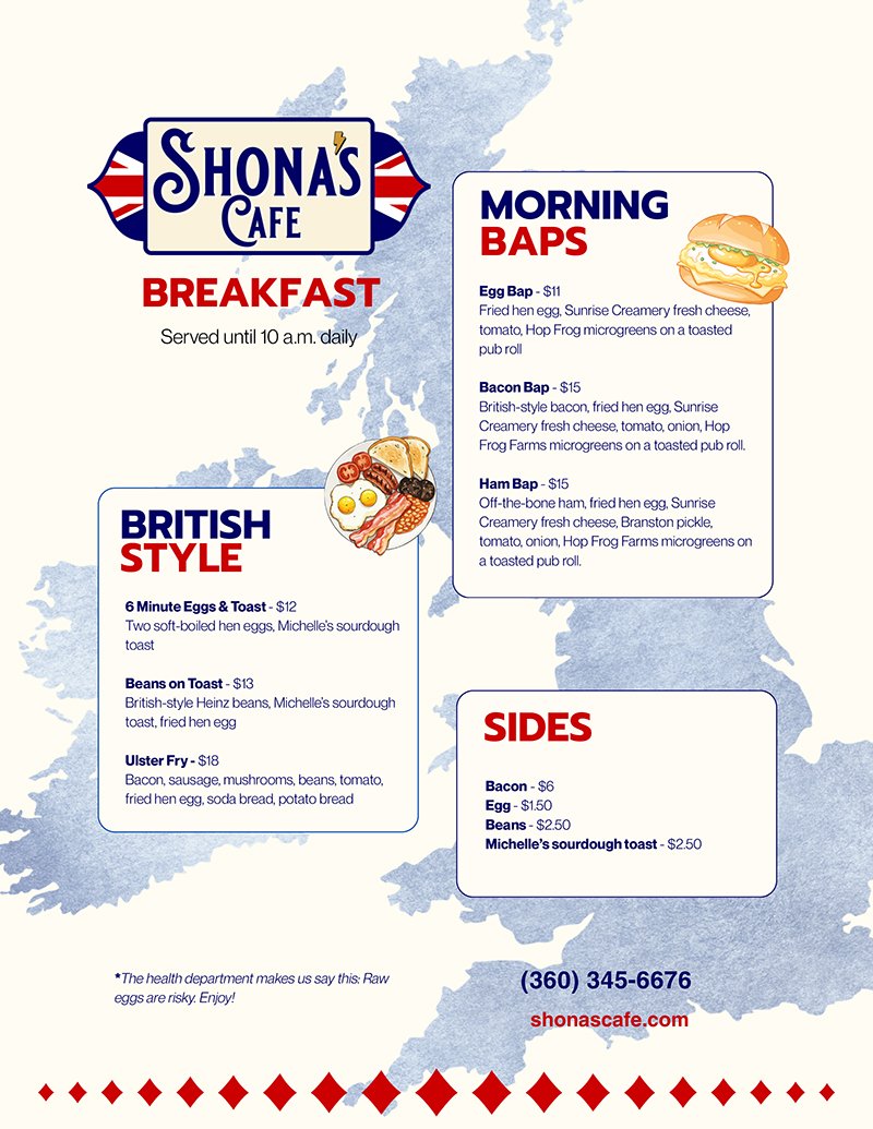 Shona's Food Company Menu — Shona's Café
