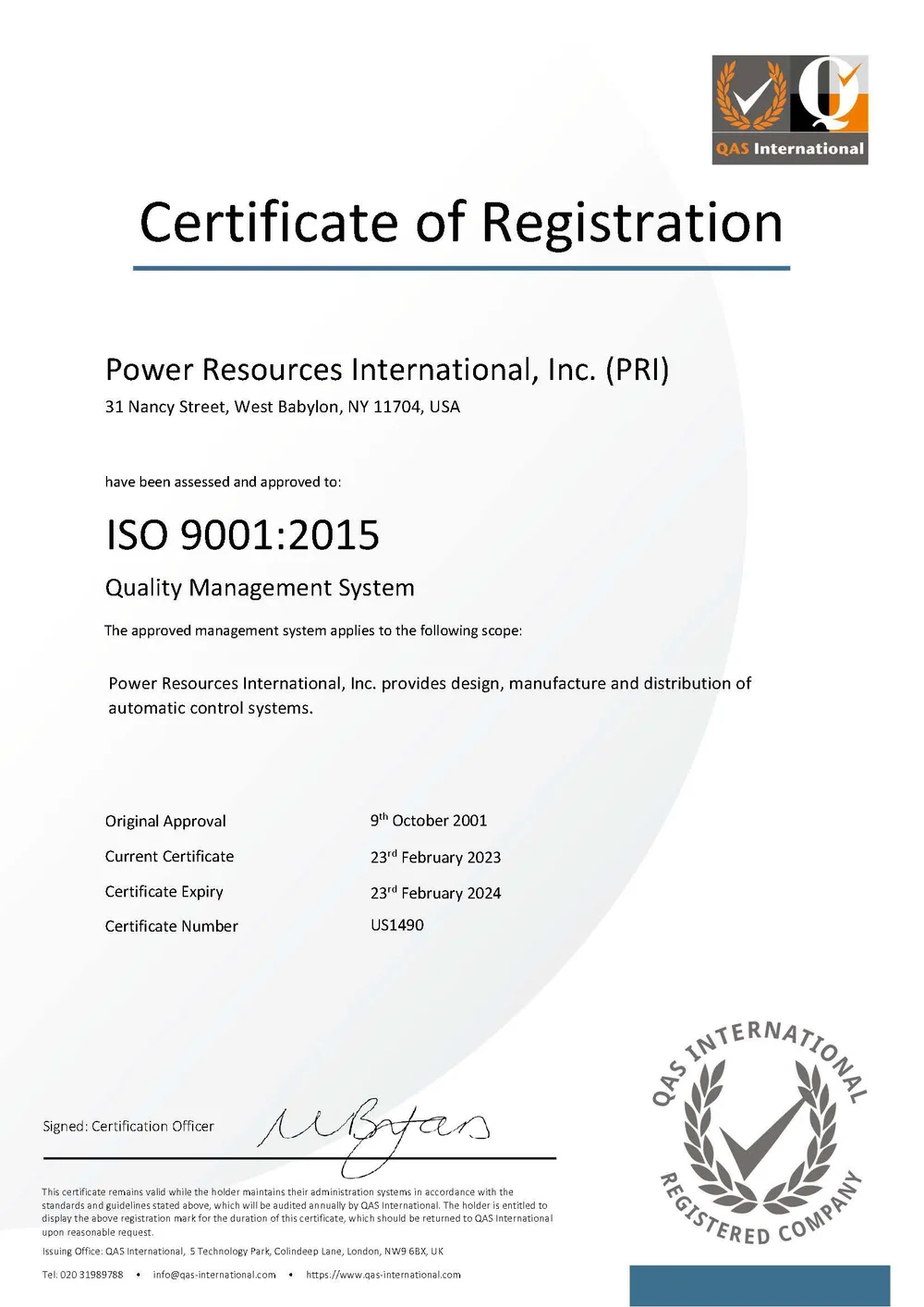 PRI Completes Annual ISO 9001:2015 Assessment — Power Resources ...