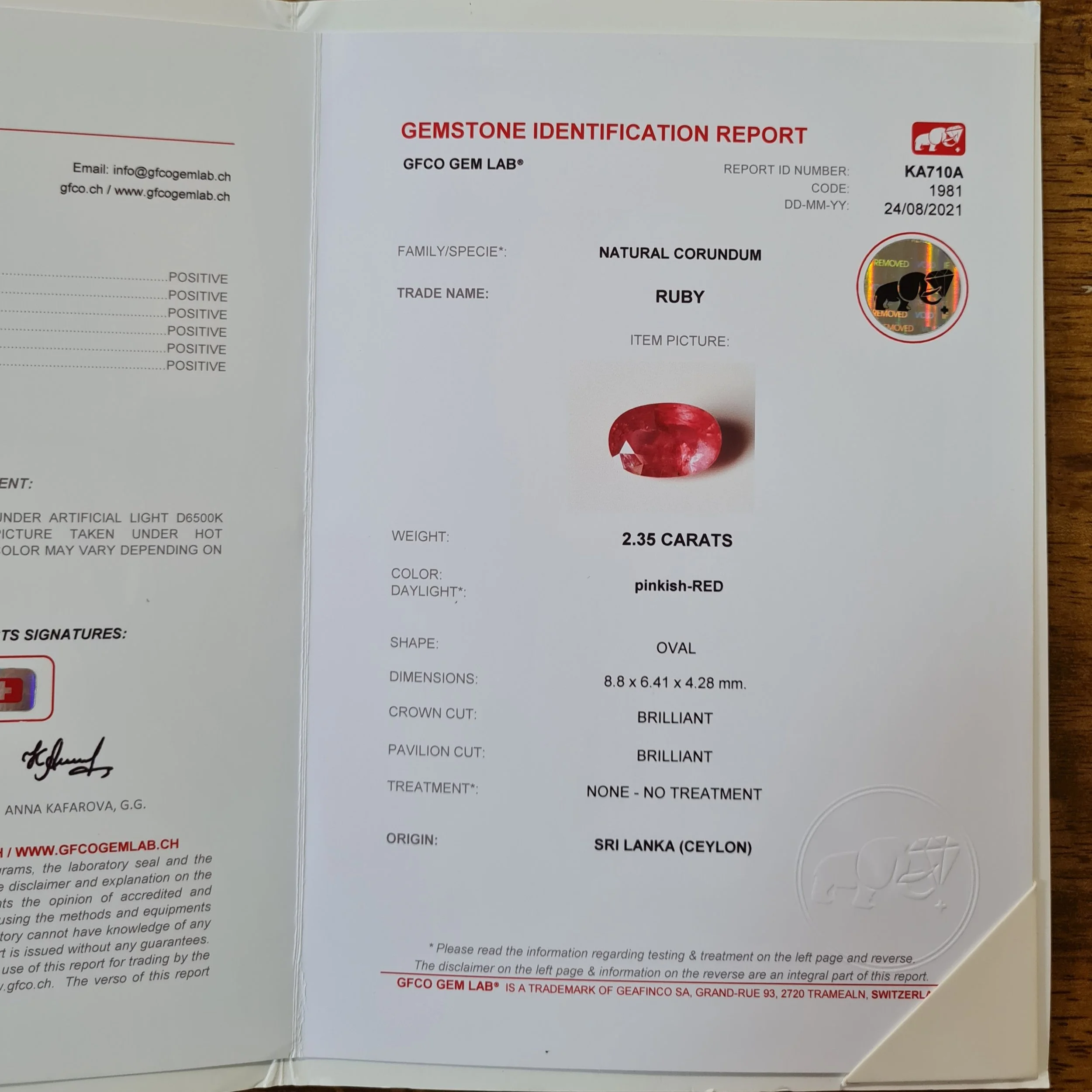 Pinkish-red Ruby, Sri Lanka 2.35ct — Gemlore PH by Safir Gems