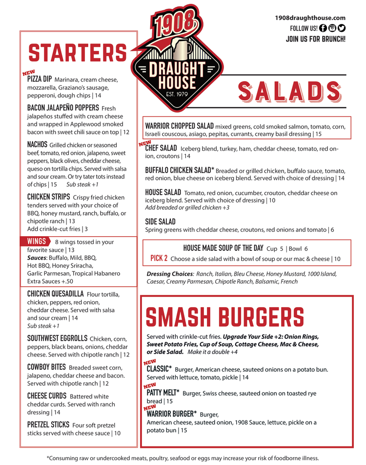 Menus — 1908 Draught House | Restaurant and Sports Bar | Johnston, West ...