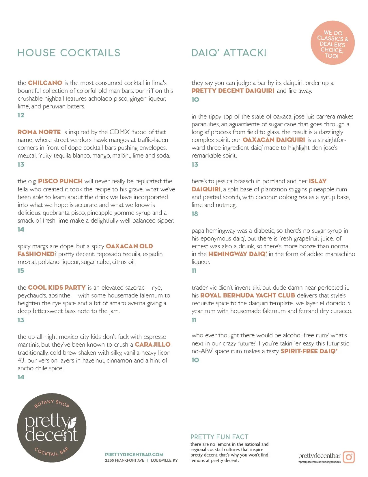 Menus — Pretty Decent