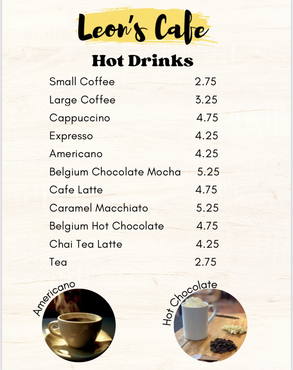 Menu — Leon's Cafe