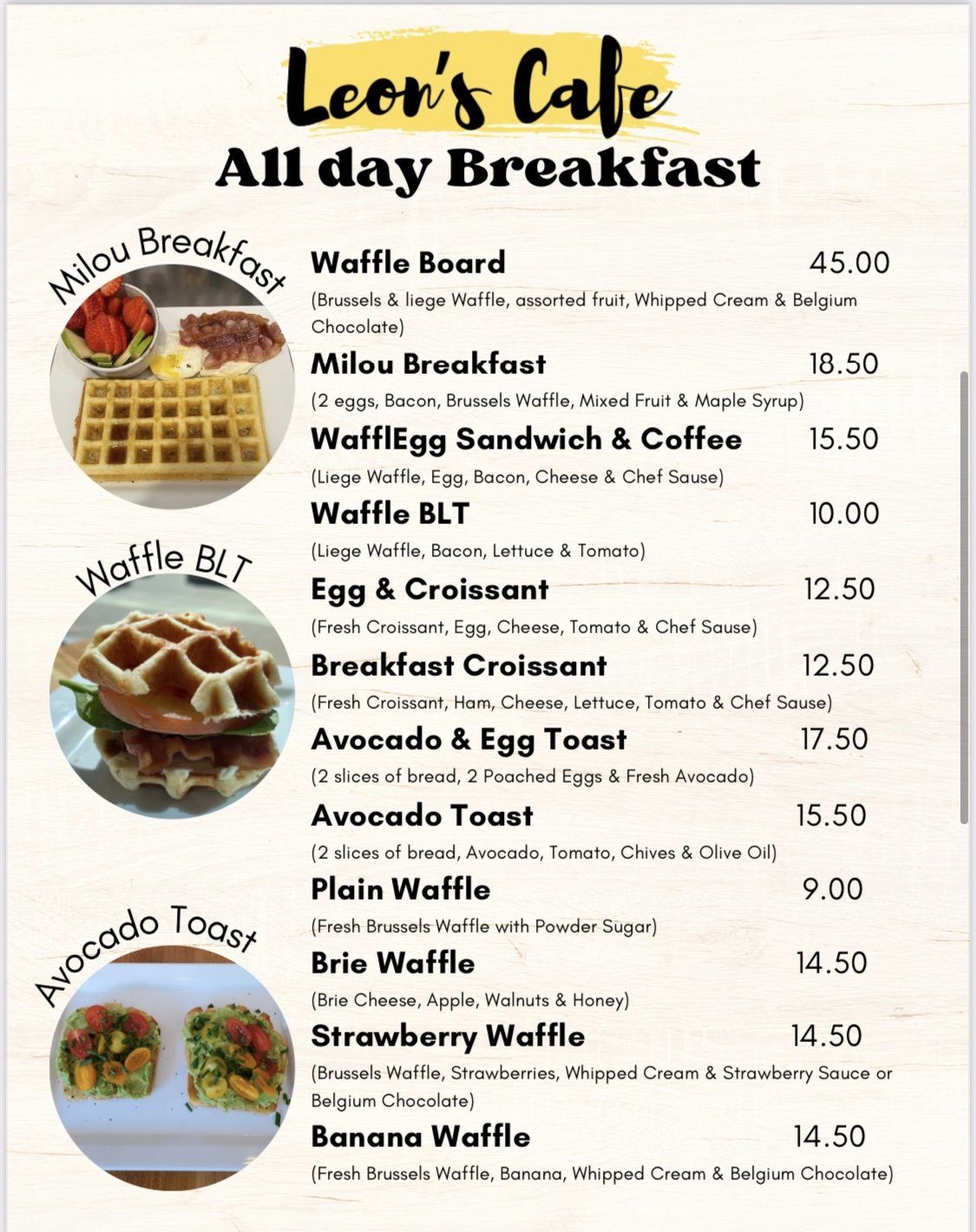 Menu — Leon's Cafe
