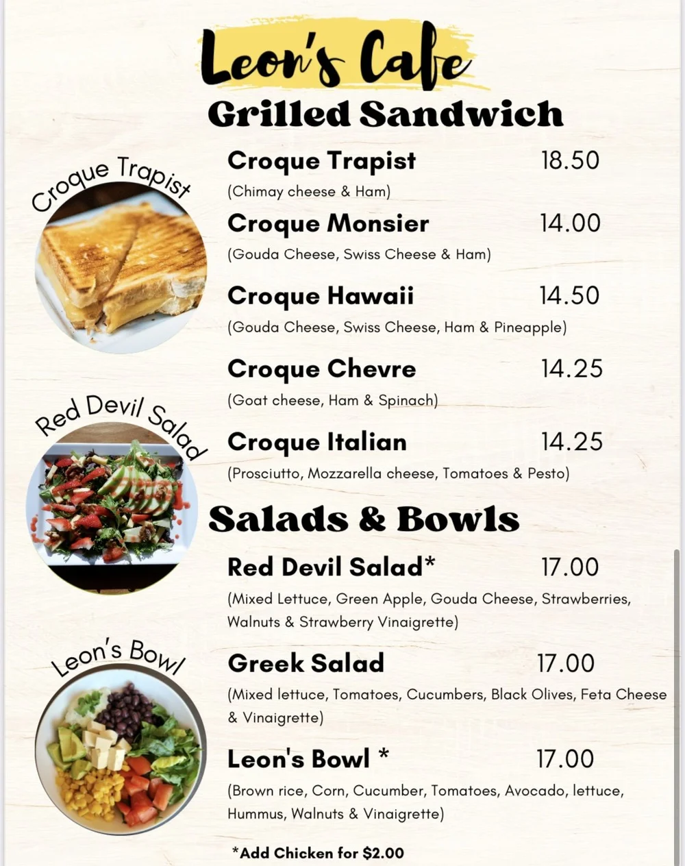 Menu — Leon's Cafe