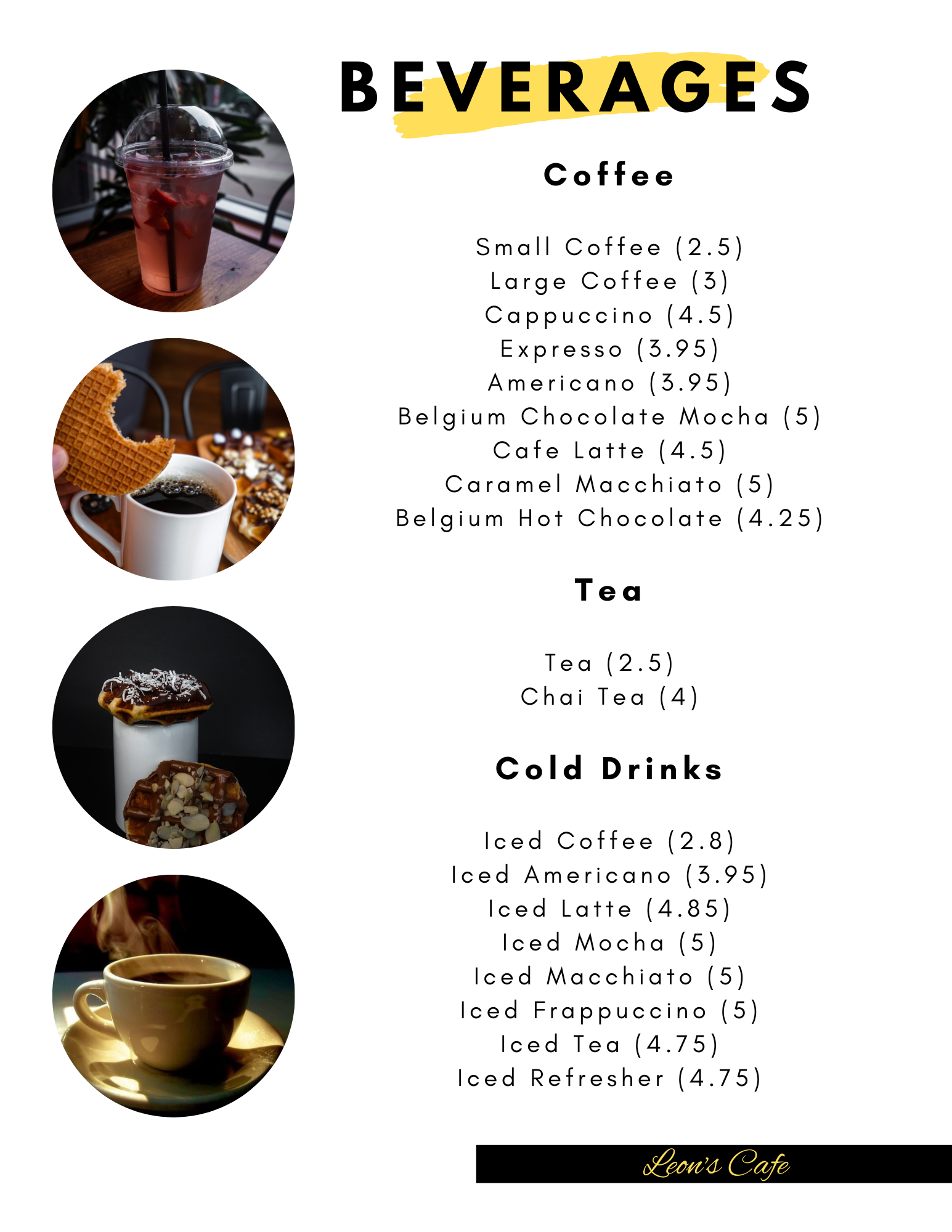 Menu — Leon's Cafe