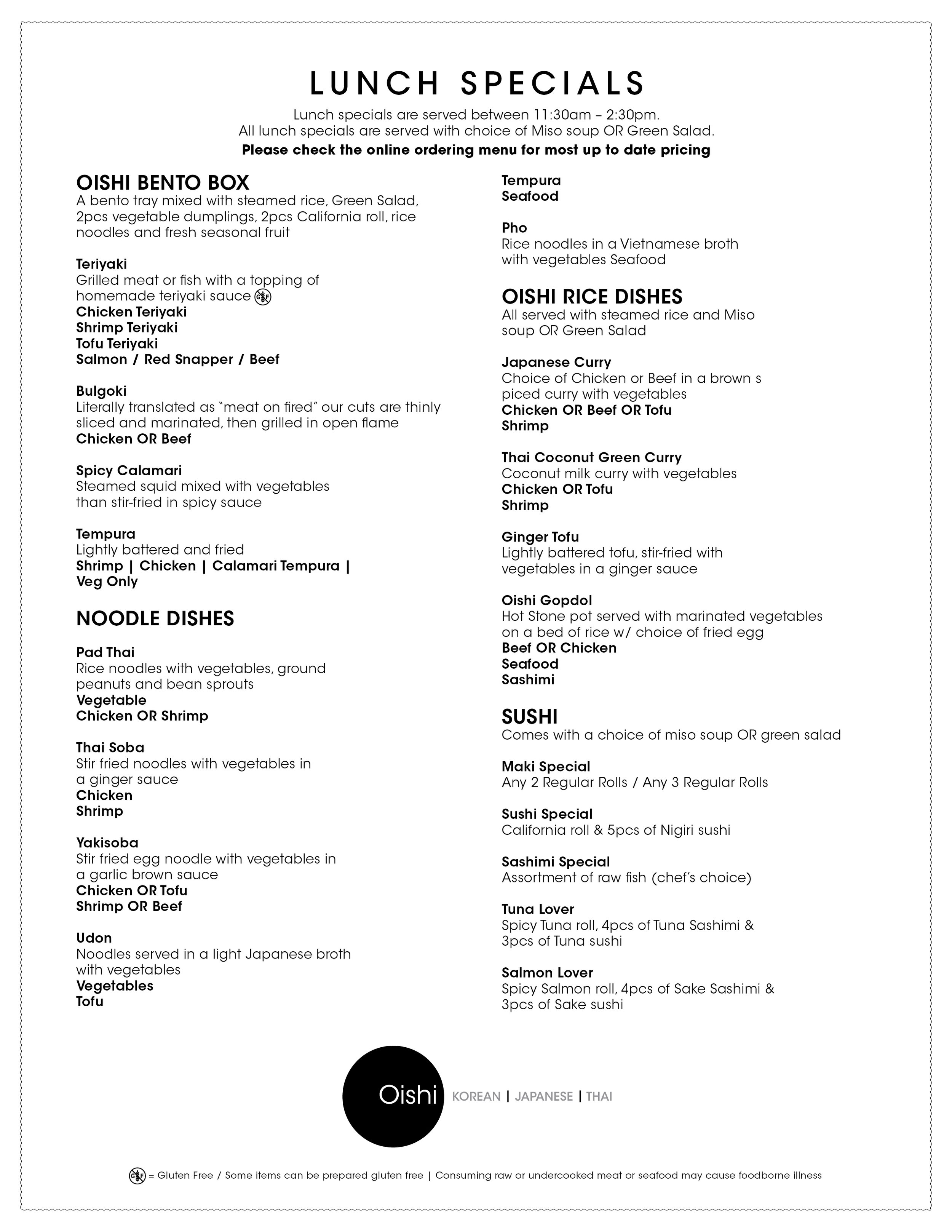 Menu — OISHI RESTAURANT
