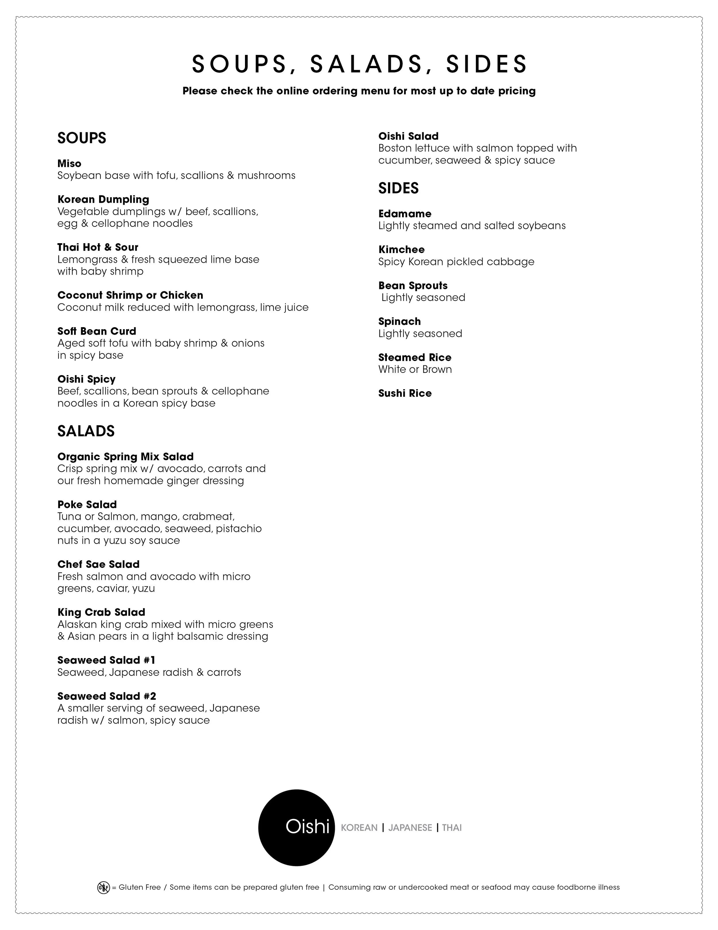 Menu — OISHI RESTAURANT