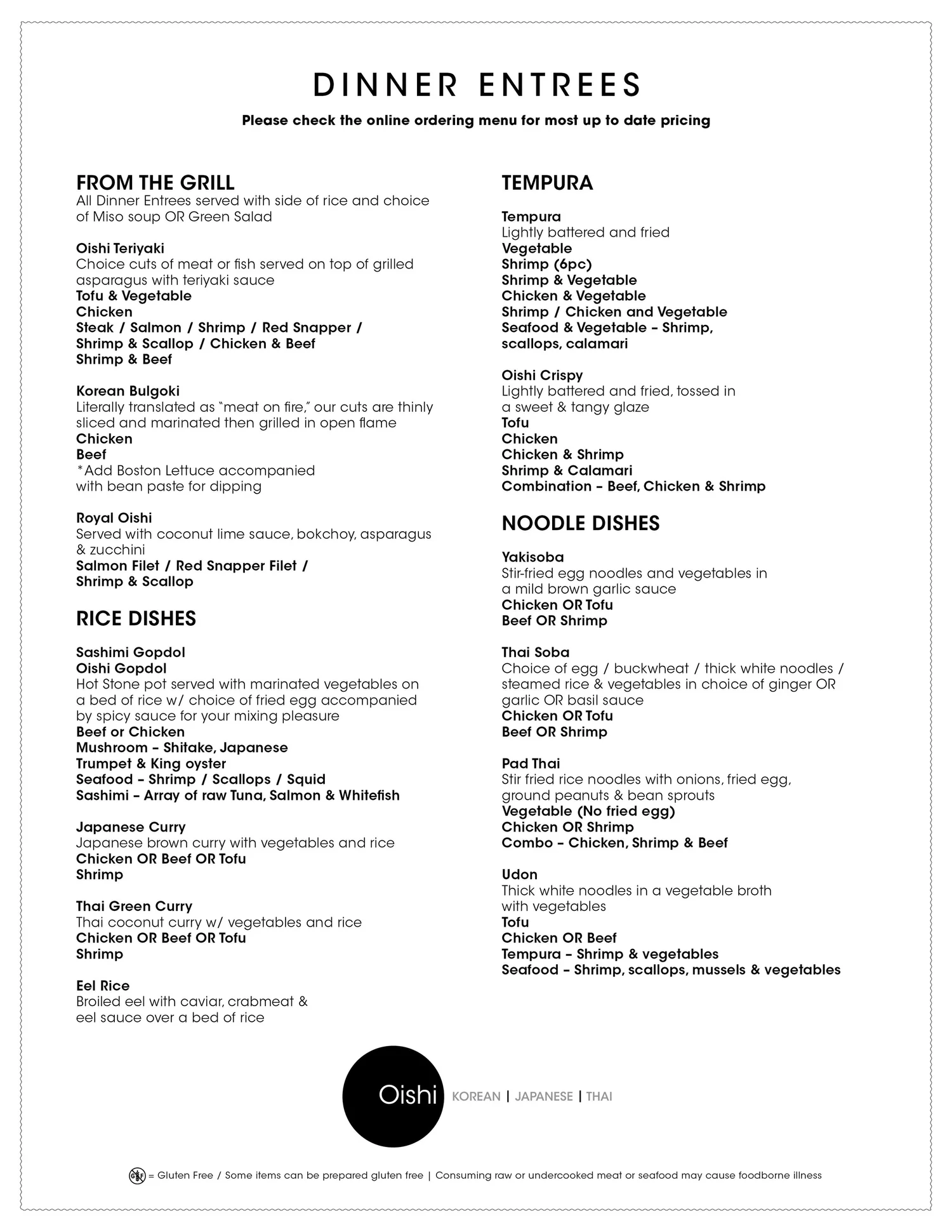 Menu — OISHI RESTAURANT