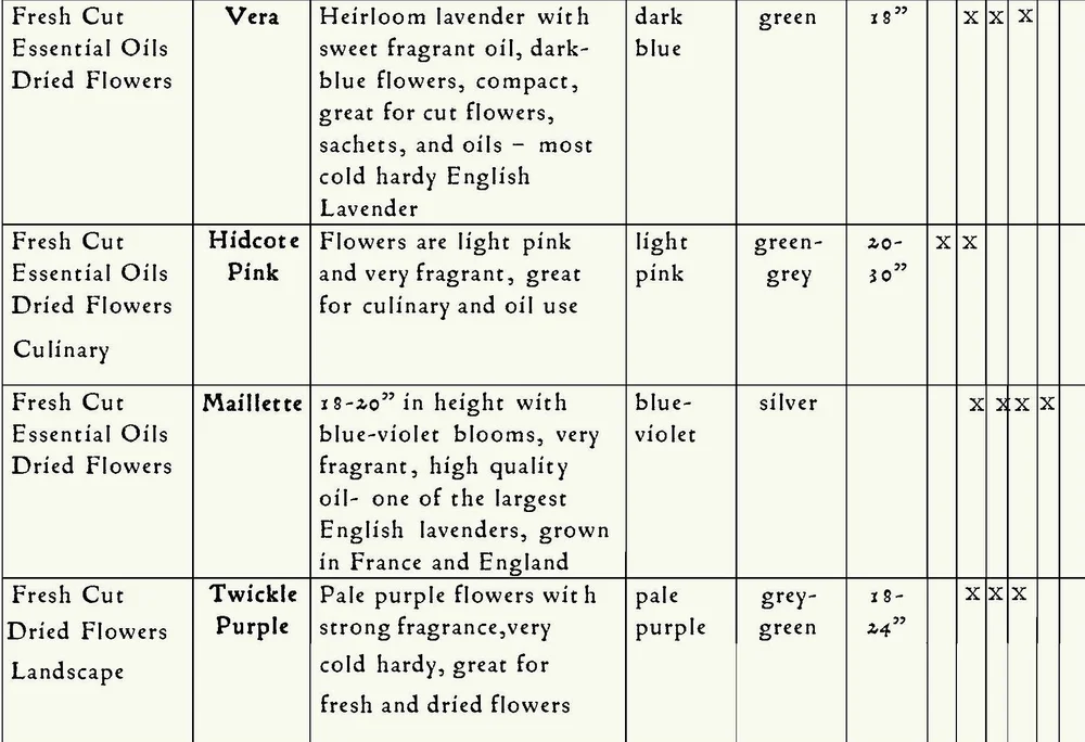 Lavender Specifications — Lavender Fields Farm