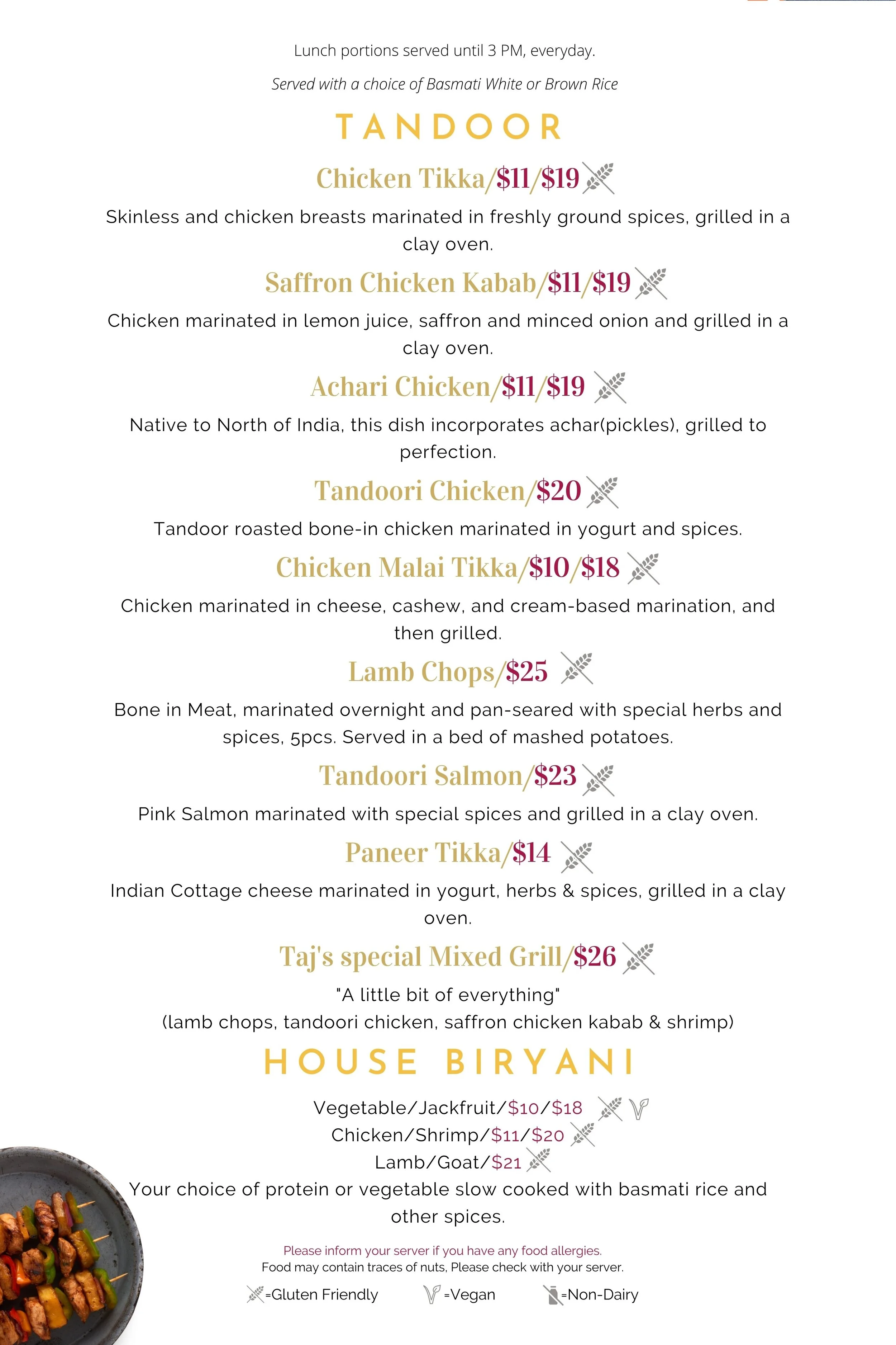 Menu — TAJ Rhode Island
