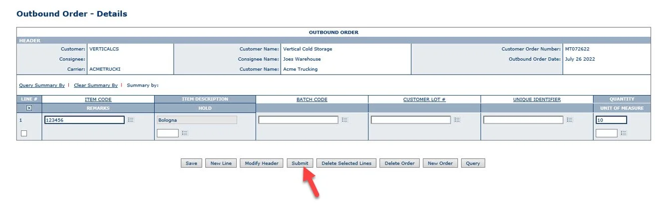 CustomerPortal-Order Creation — Vertical Cold Storage