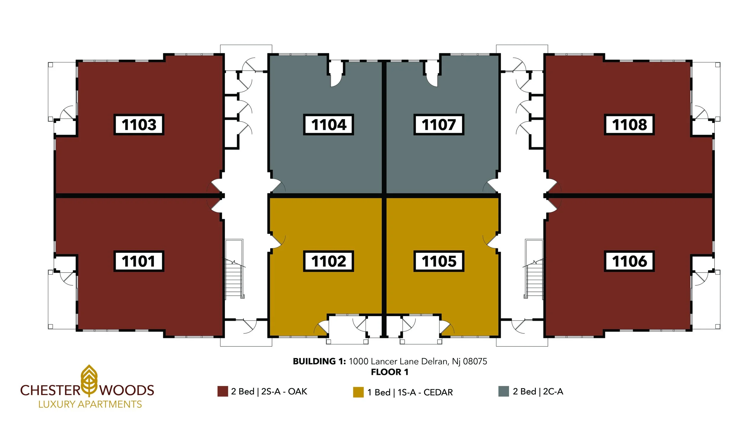 building 1 layout 1000 Lancer LANDING — Chester Woods Luxury Apartments