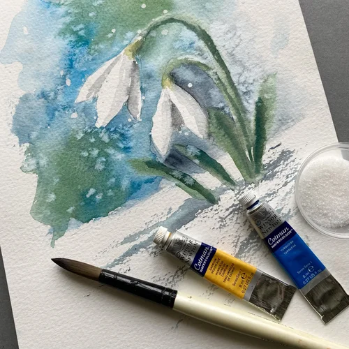 painting snowdrops in watercolour experimental techniques — Cathryn ...