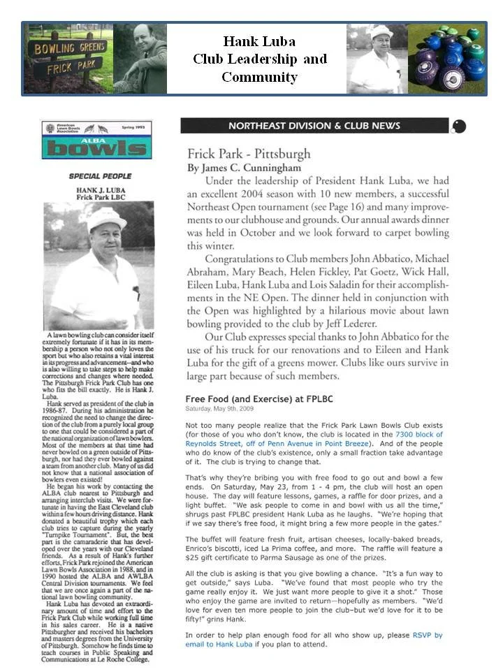 THE LUBA GREEN — Frick Park Lawn Bowling Club