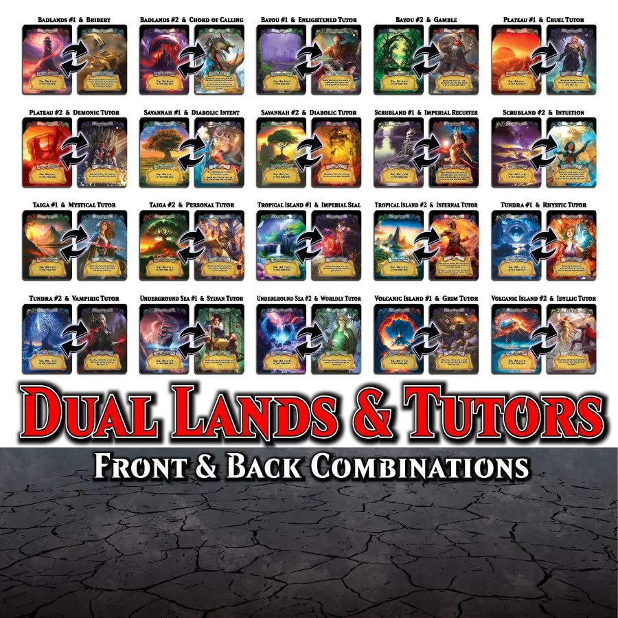 DUAL LANDS (2 variations) & TUTORS - Set of 20 Double Sided Cards ...