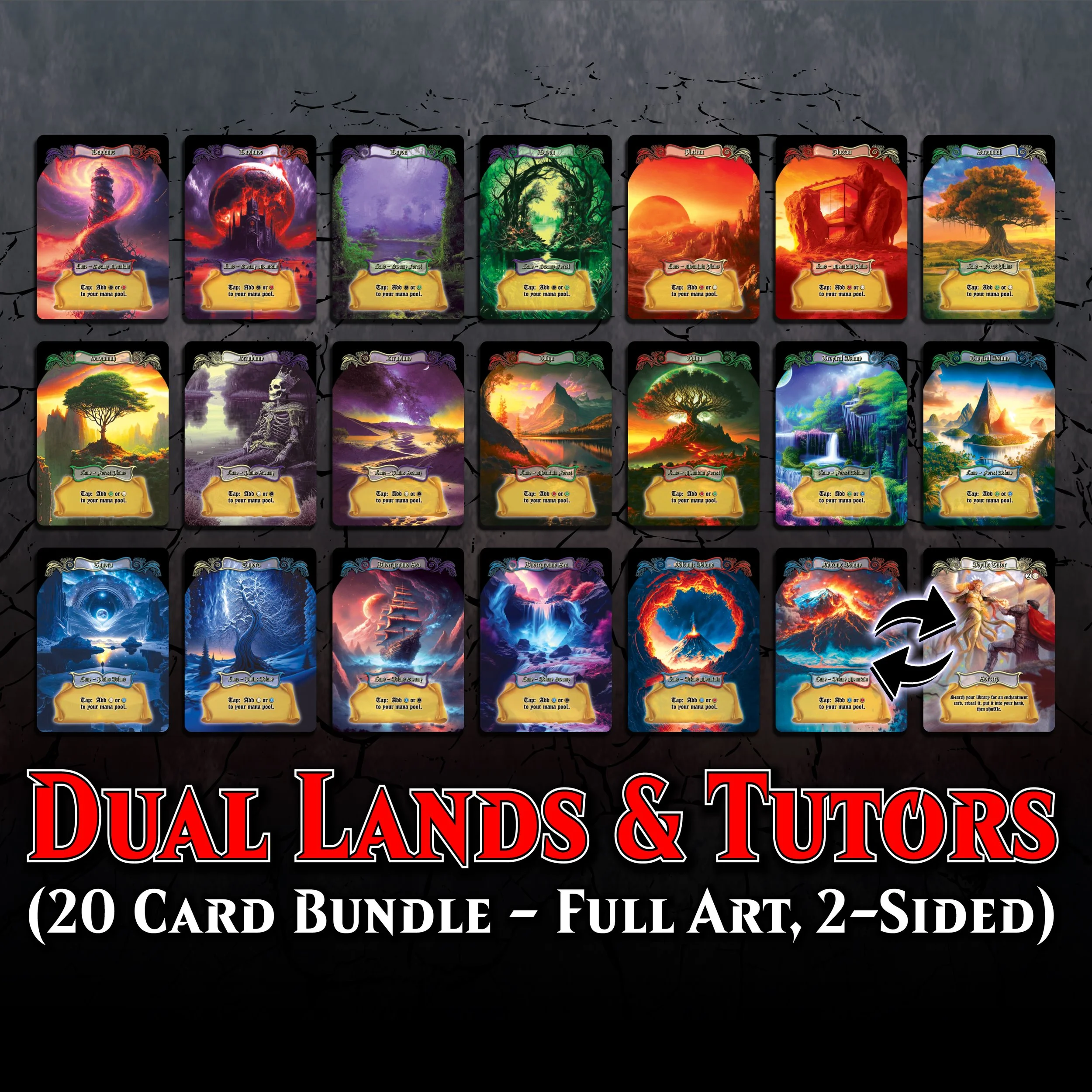 DUAL LANDS (2 variations) & TUTORS - Set of 20 Double Sided Cards ...