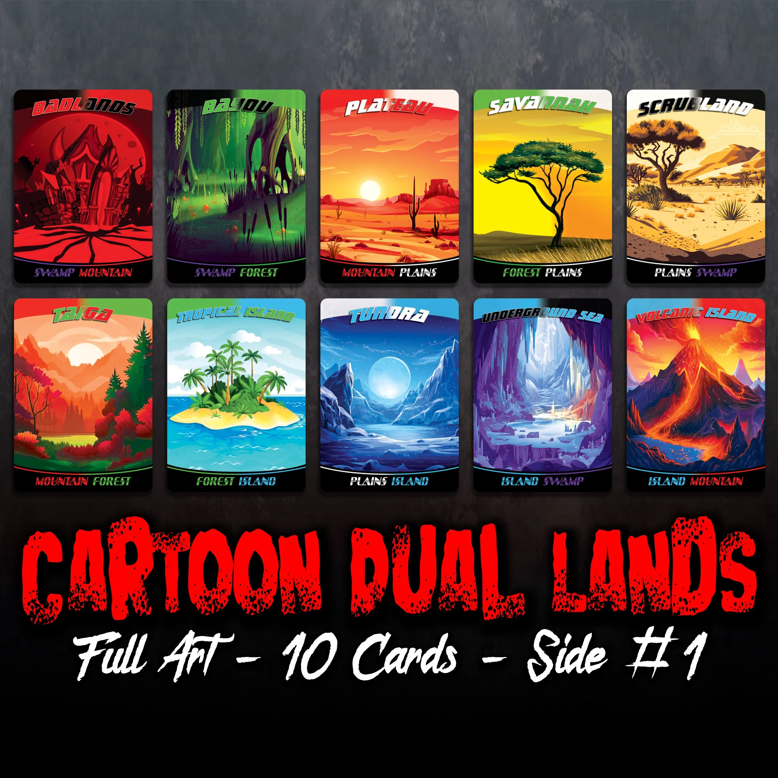 DUAL LAND SET - New Cartoon Style with 10 Double Sided Cards (FULL ART ...