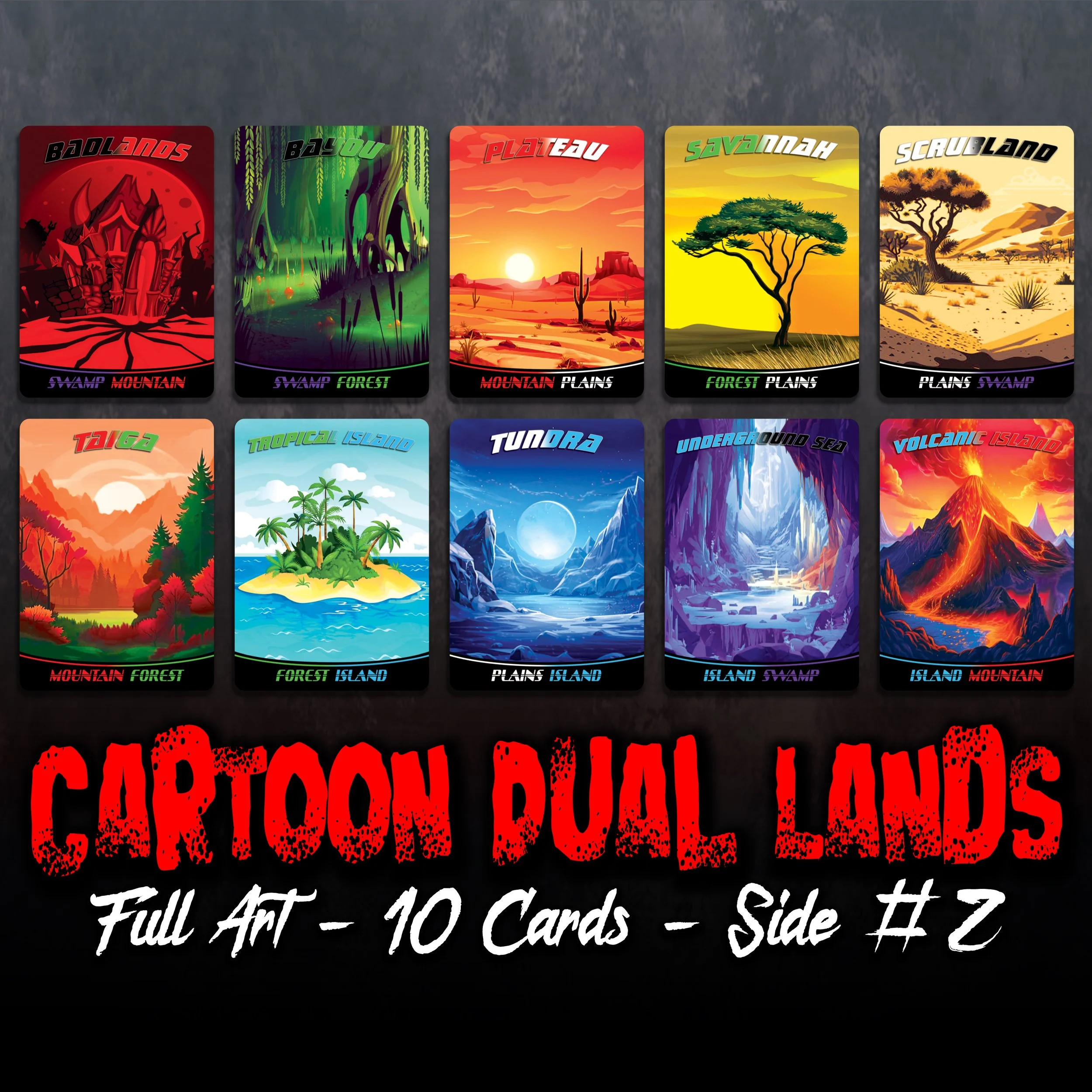 DUAL LAND SET - New Cartoon Style with 10 Double Sided Cards (FULL ART ...