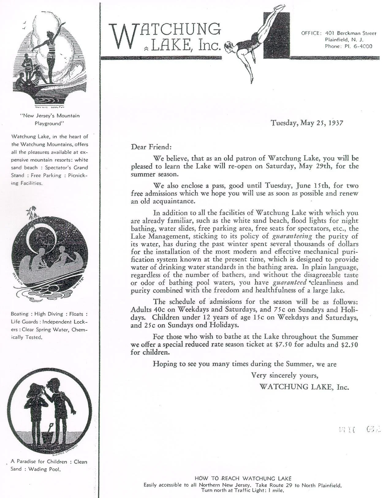 Swim club at Watchung Lake — Watchung History