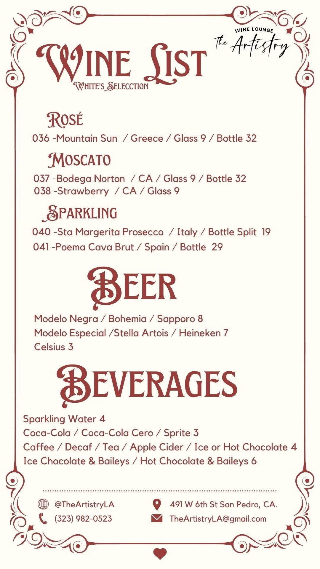 Menu — The Artistry