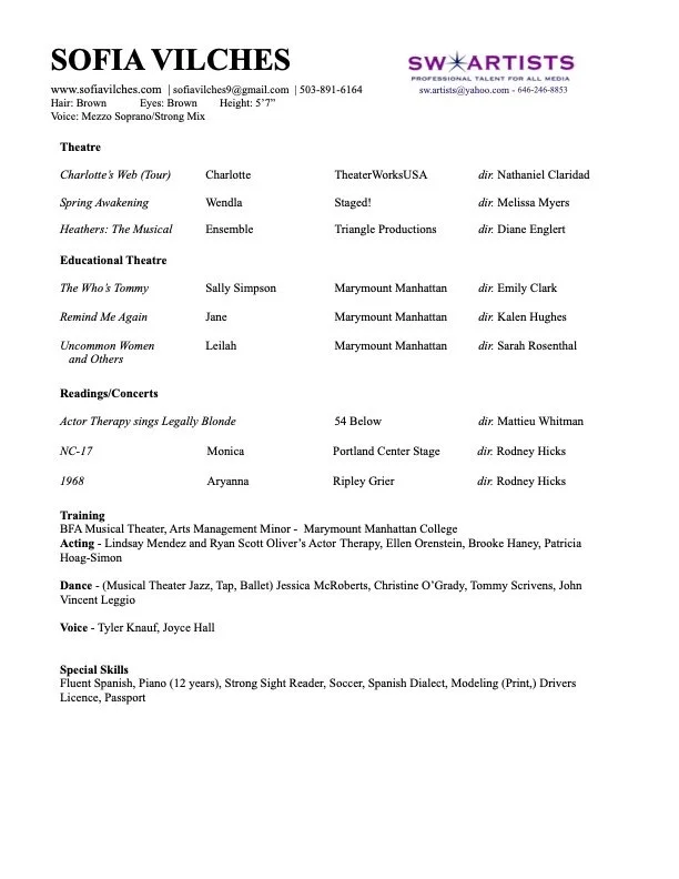 Headshots and Resume — SOFIA VILCHES