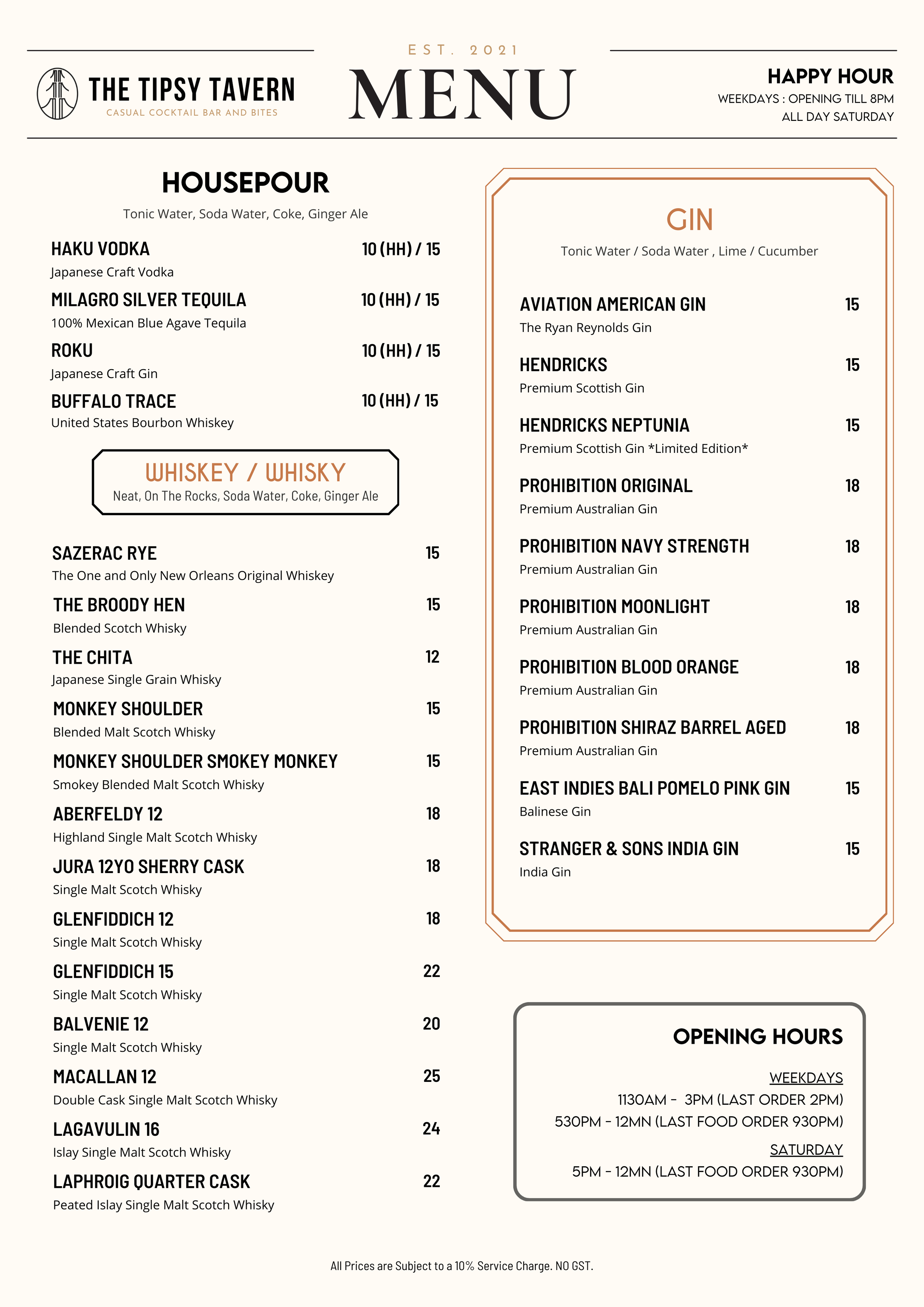 Menu 1 — THE TIPSY TAVERN