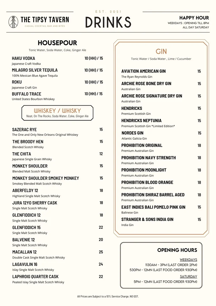 Our Menu — THE TIPSY TAVERN