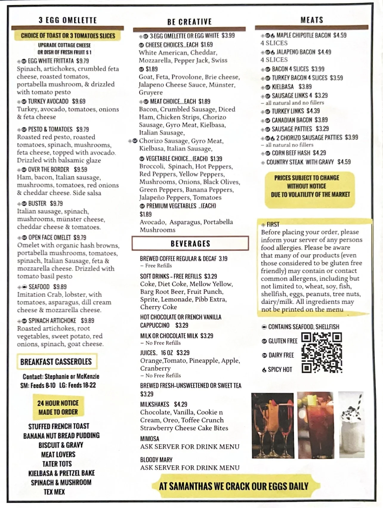 Menu — Samantha's on Portage