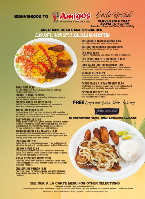 Amigos Menus — Amigos Mexican Spanish Restaurant