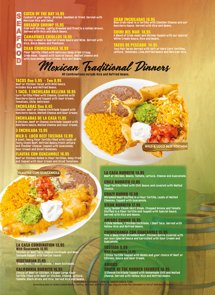 Amigos Menus — Amigos Mexican Spanish Restaurant