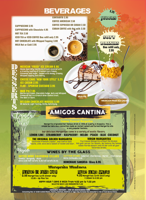 Amigos Menus — Amigos Mexican Spanish Restaurant